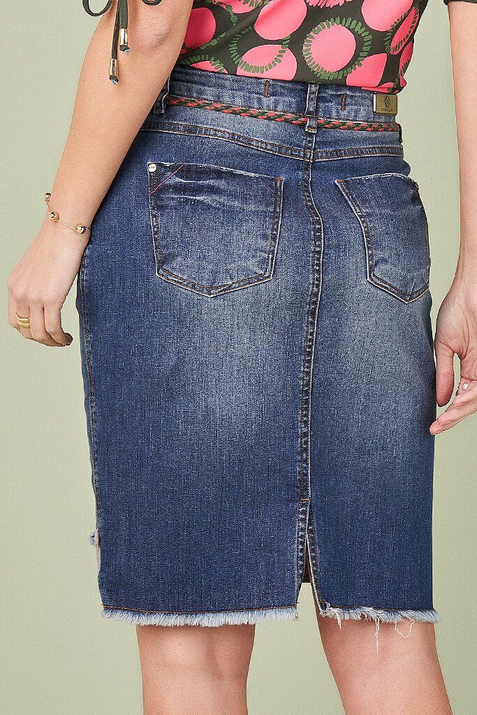 Saia Tradicional Jeans Mullet Com Cordão Titanium Jeans