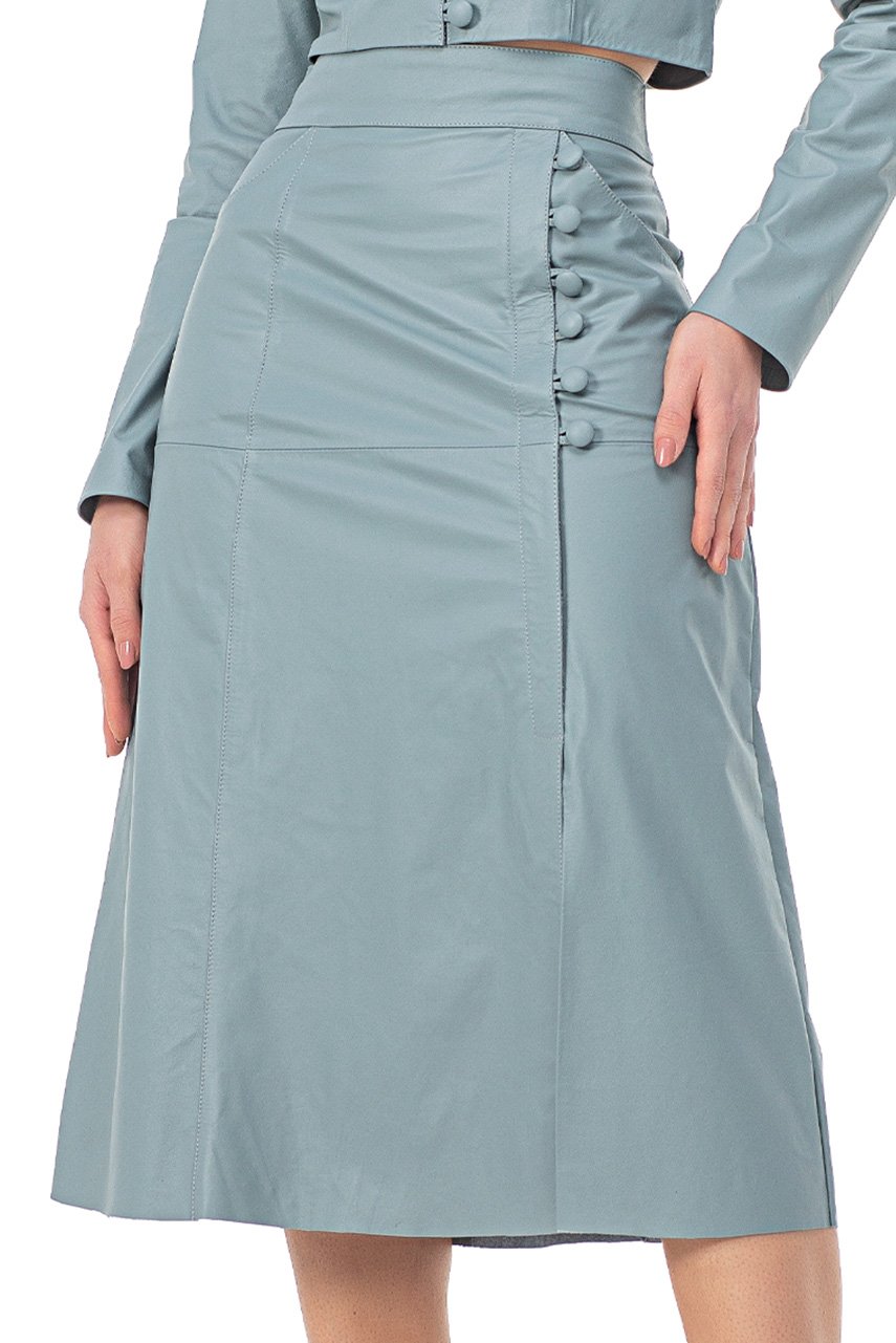 Saia Azul Sereno Nevada Couro Legítimo Pele Mania