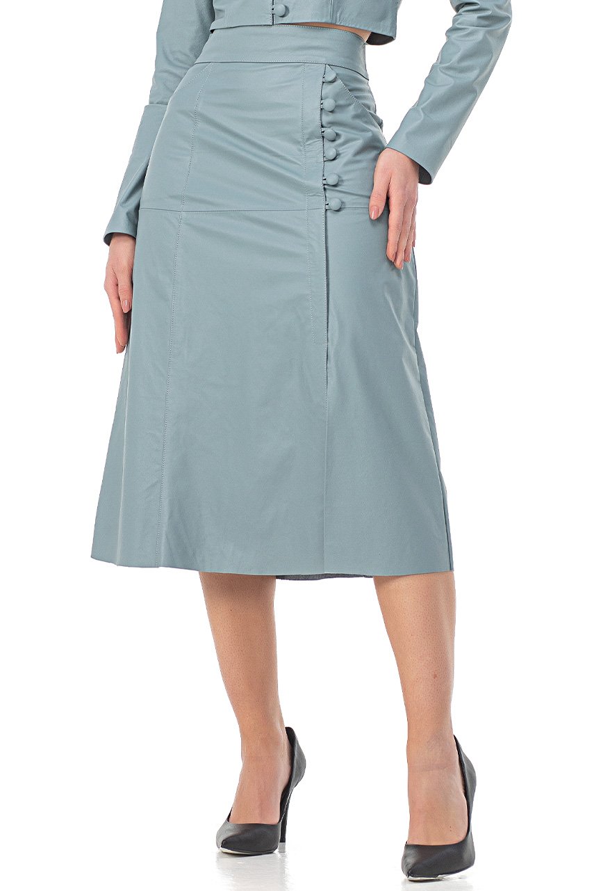 Saia Azul Sereno Nevada Couro Legítimo Pele Mania