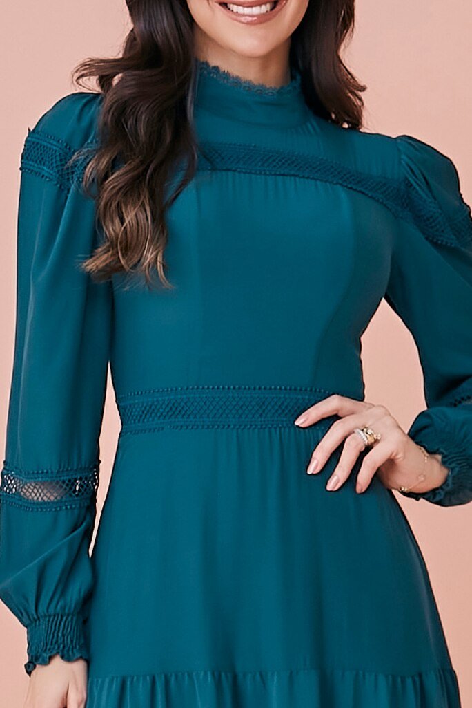 Vestido Verde Midi Renda Mangas Longa Tania Tatá Martello