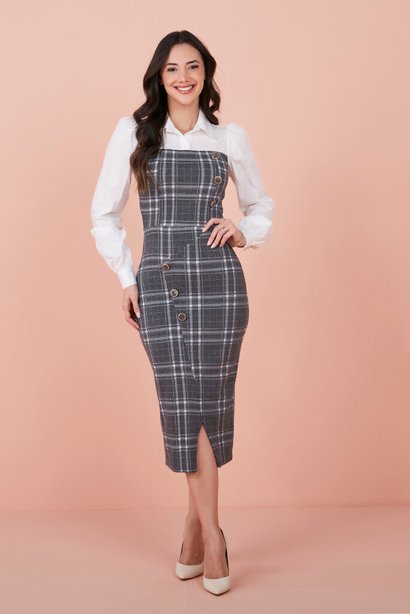 Vestido Midi Justa Xadrez Anna Tatá Martello
