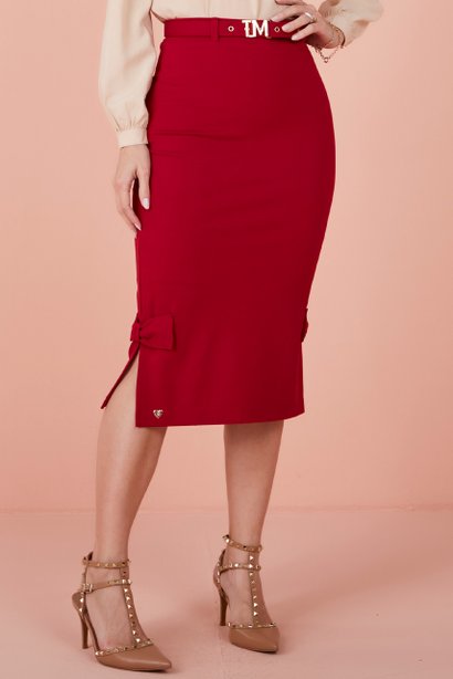 Saia Vermelho Midi Diva Tatá Martello