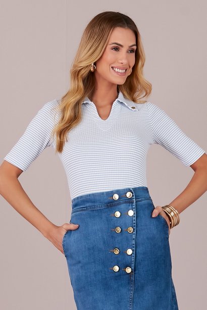 Blusa Azul Listrada Monica Tata Martello