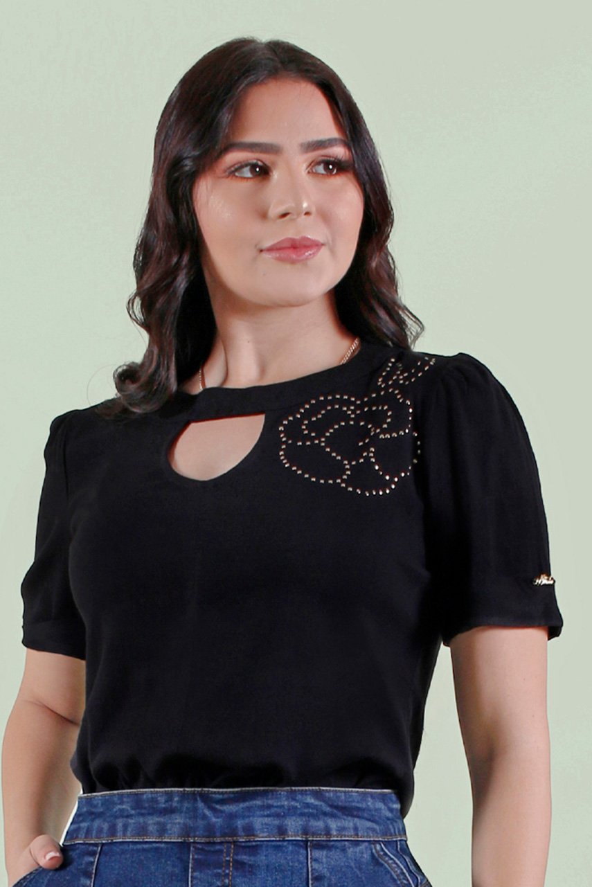 Blusa Preto Sabina Nítido Jeans