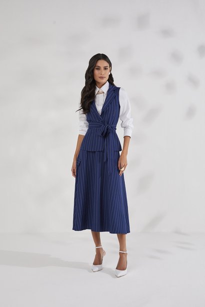 Colete Azul Marinho Alongado Alfaiataria Com Faixa Titanium Jeans