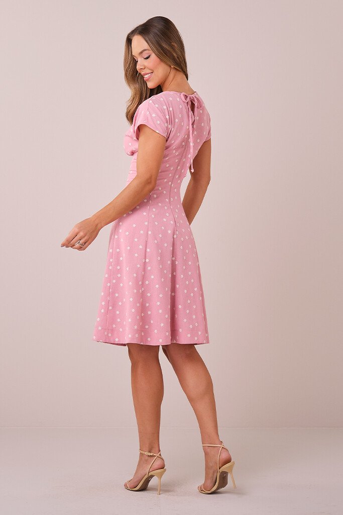 Vestido Rosa Midi No Linho Bordado Marilza Tata Martello