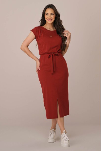 Vestido Bordô Midi na Malha Comfy Samy Tatá Martello