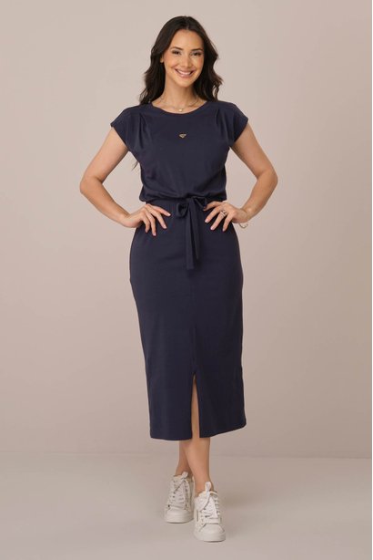 Vestido Azul Marinho Midi na Malha Comfy Samy Tatá Martello