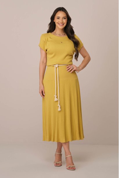 Vestido Amarelo Midi na Malha com Cordão S. Francisco Manuela Tata Martello